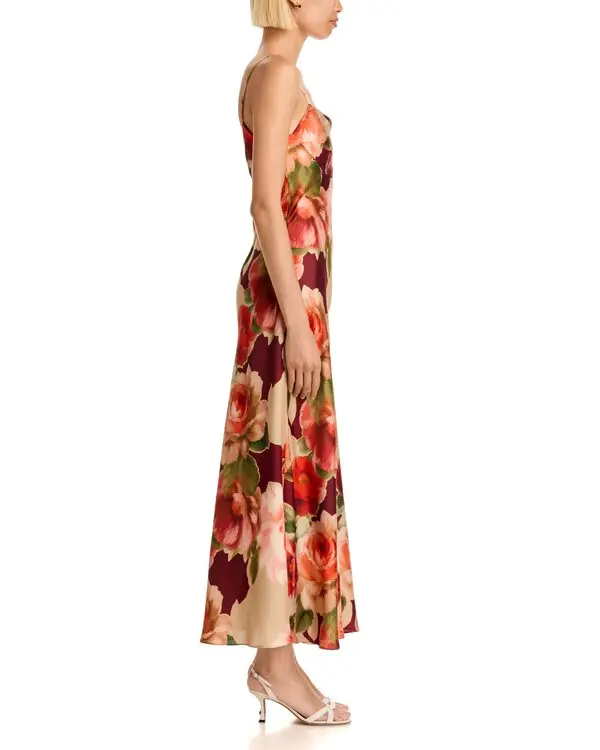 Aqua Printed Satin Cowl Neck Dress