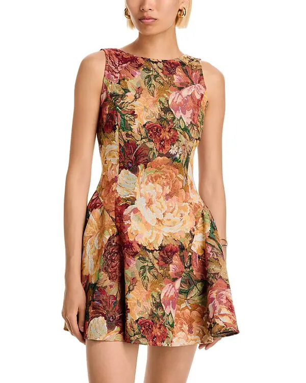 Aqua Floral Brocade Mini Dress