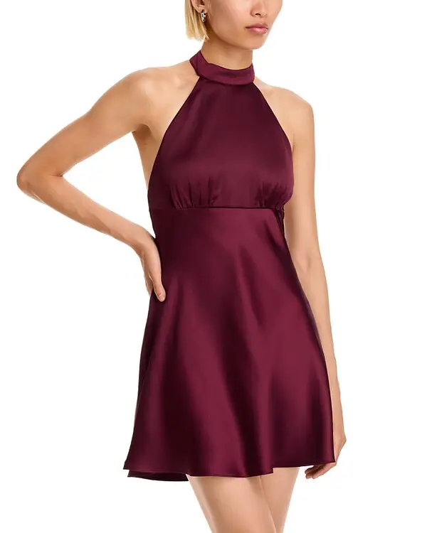 Aqua Halterneck Satin Mini Dress