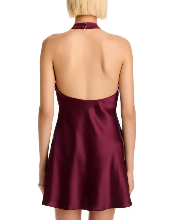 Aqua Halterneck Satin Mini Dress