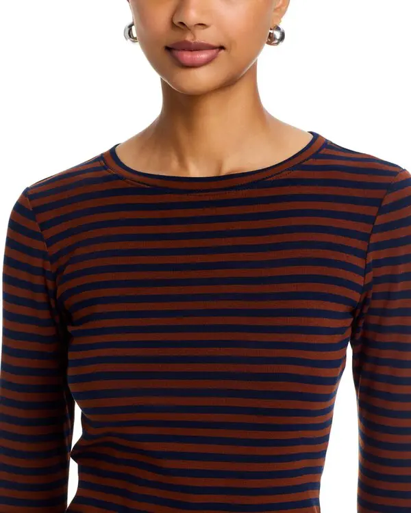 Aqua Stripe Ruched Long Sleeve Top