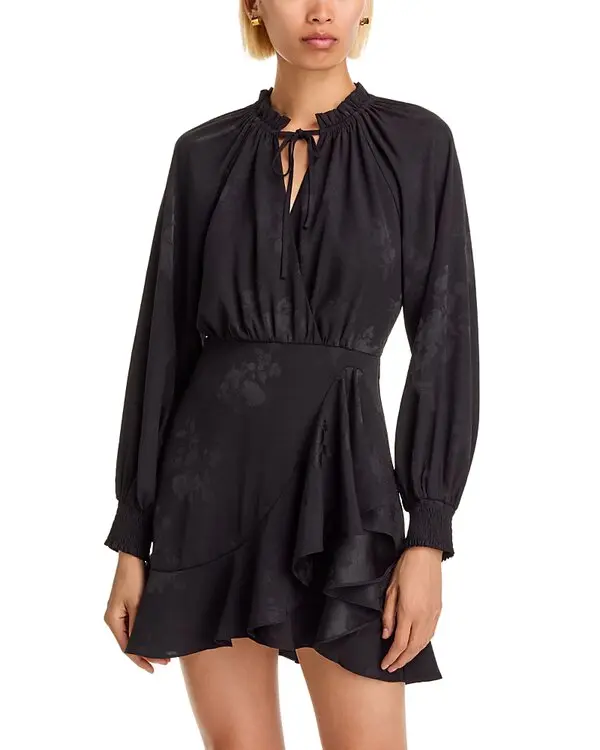 Aqua Long Sleeve Wrap Dress In Bird Jacquard