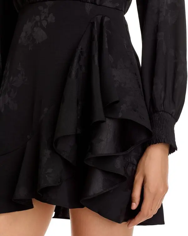 Aqua Long Sleeve Wrap Dress In Bird Jacquard