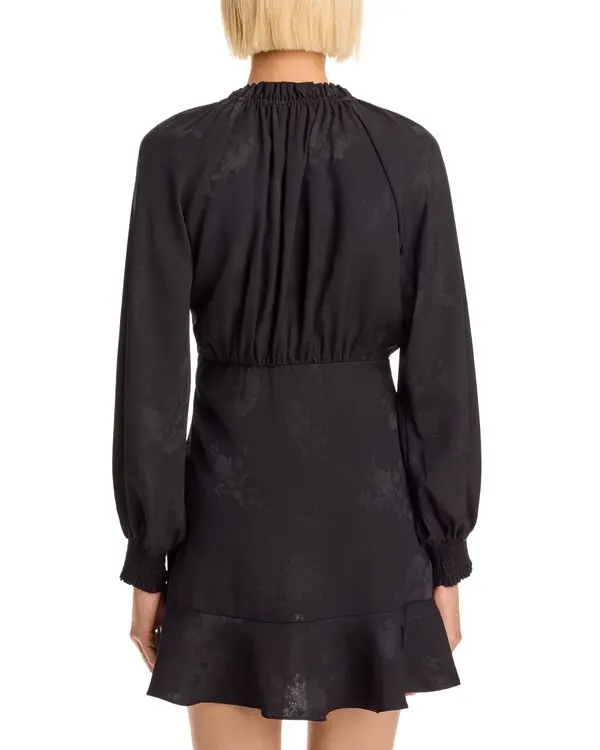 Aqua Long Sleeve Wrap Dress In Bird Jacquard