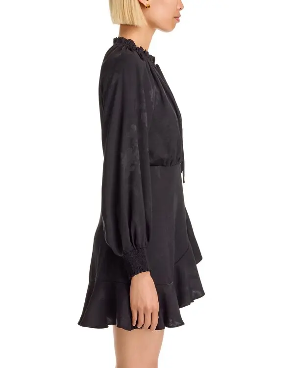 Aqua Long Sleeve Wrap Dress In Bird Jacquard