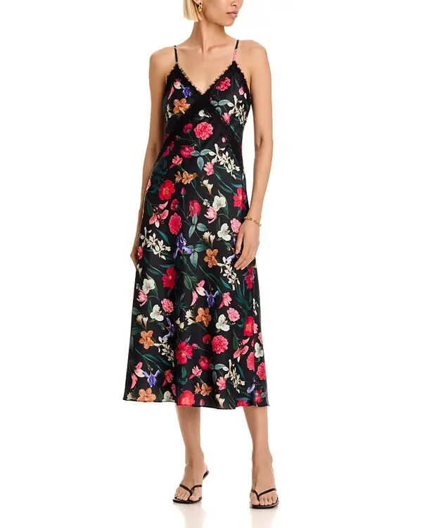 Aqua Floral Lace Trim Midi Dress