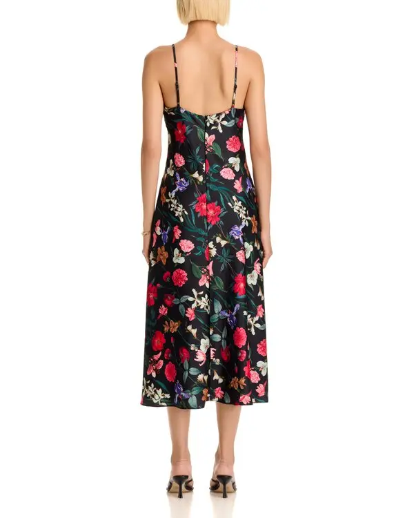 Aqua Floral Lace Trim Midi Dress