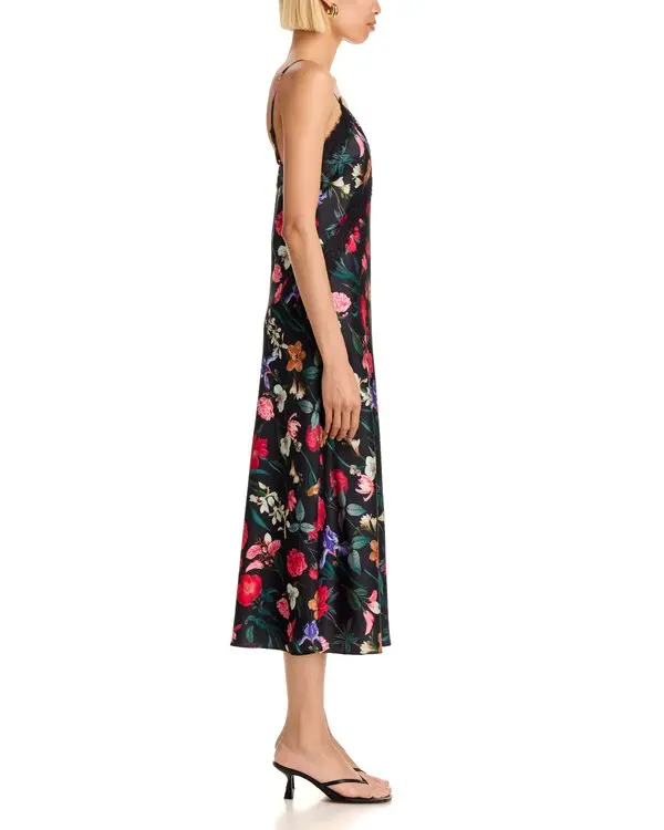 Aqua Floral Lace Trim Midi Dress