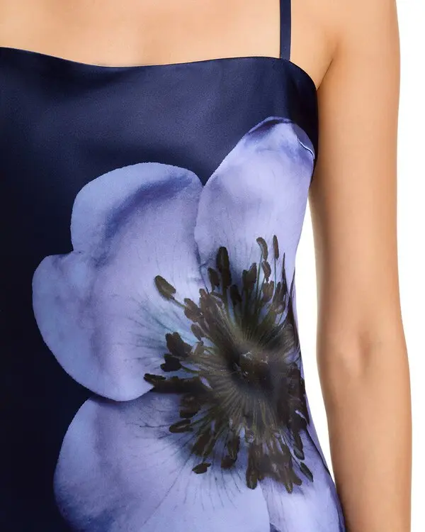 Aqua Oversized Floral Stretch Satin Midi Dress