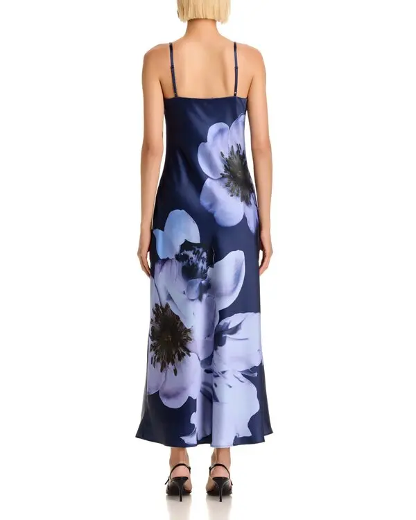 Aqua Oversized Floral Stretch Satin Midi Dress