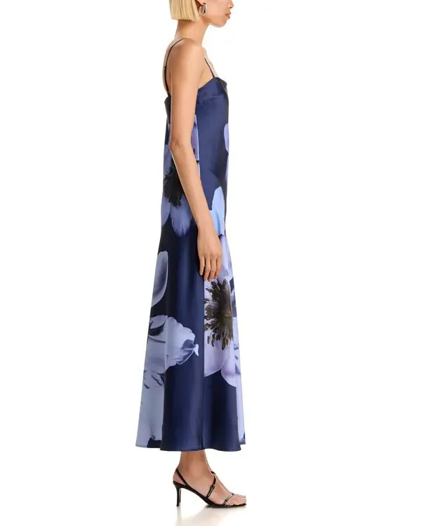 Aqua Oversized Floral Stretch Satin Midi Dress