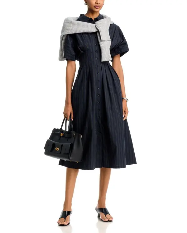 Aqua Stripe Panel Waist Midi Dress