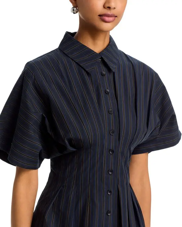 Aqua Stripe Panel Waist Midi Dress