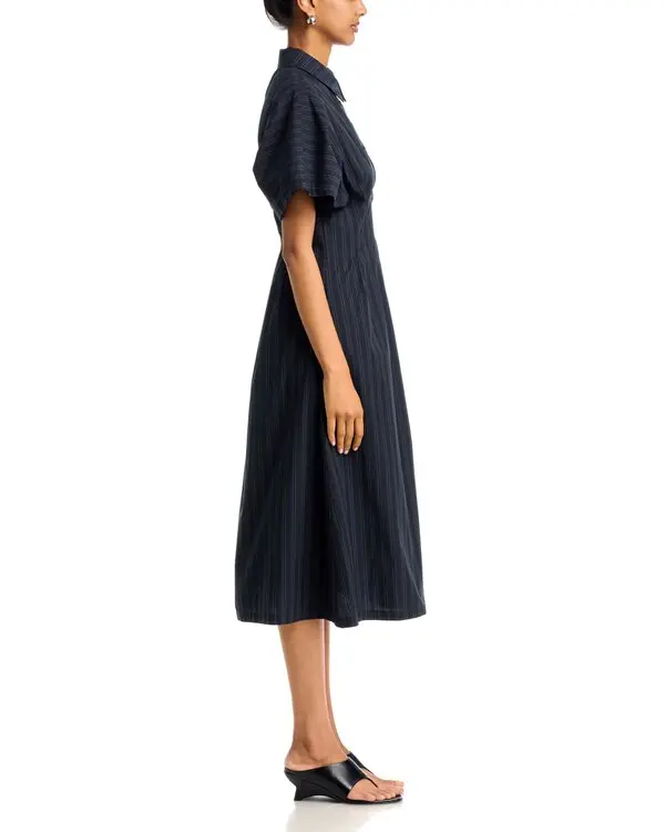 Aqua Stripe Panel Waist Midi Dress