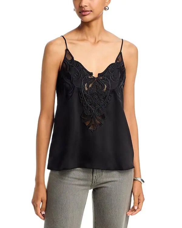 Aqua Lace Satin Inset Camisole - Black