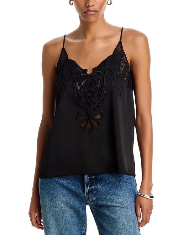 Aqua Lace Satin Inset Camisole - Black