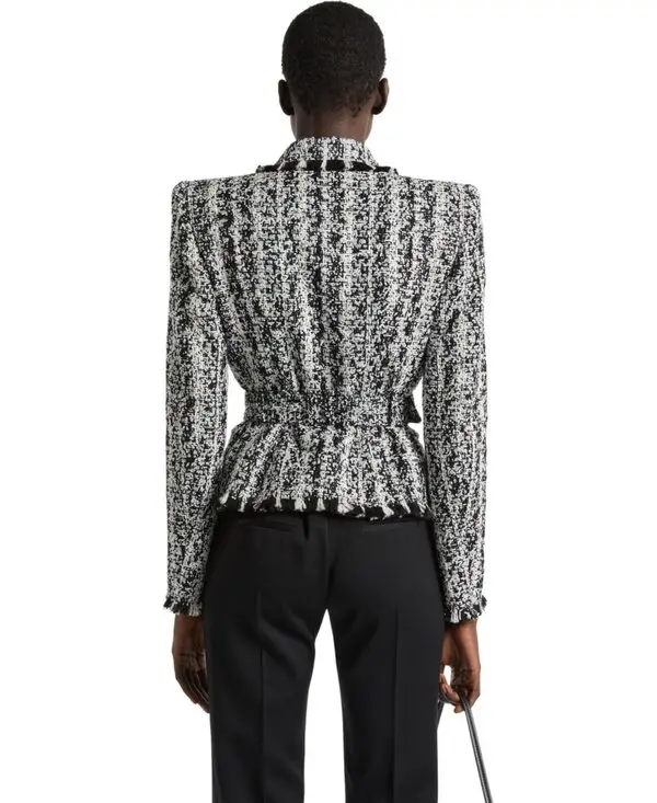 Balmain Two-tone Tweed Belted Jacket