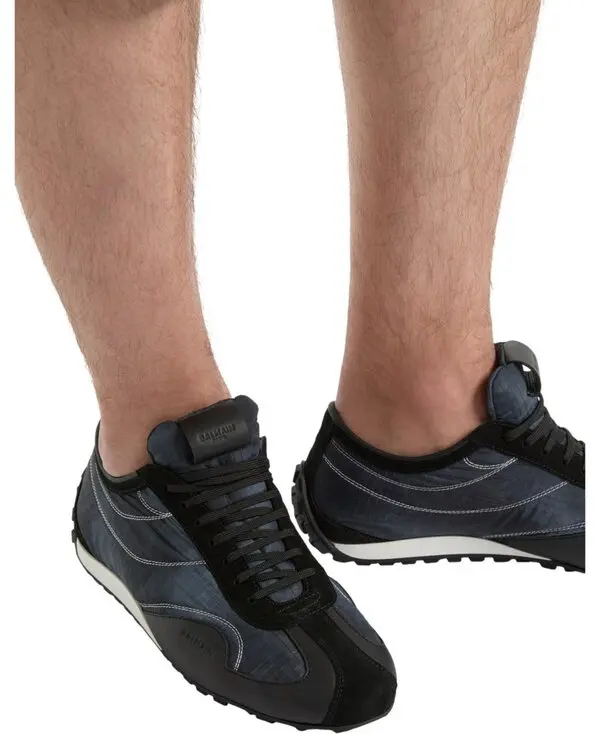 Balmain Racing Low Trainers In Nylon And Leather - Black