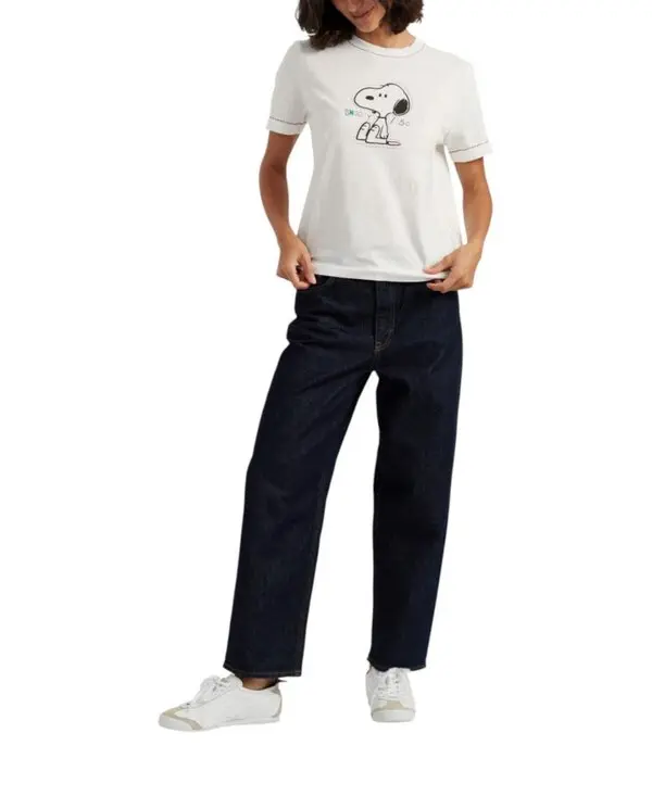 Chinti & Parker Cotton Snoopy Embroidered T-shirt - Cream