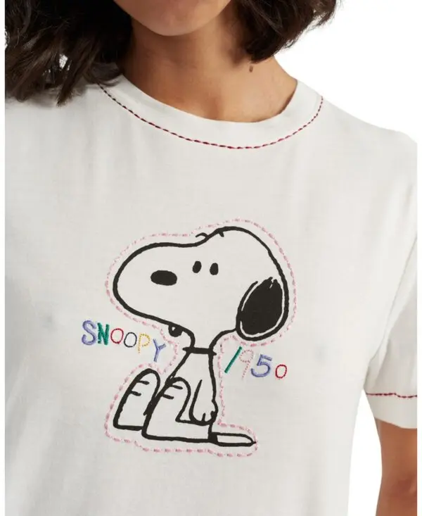 Chinti & Parker Cotton Snoopy Embroidered T-shirt - Cream