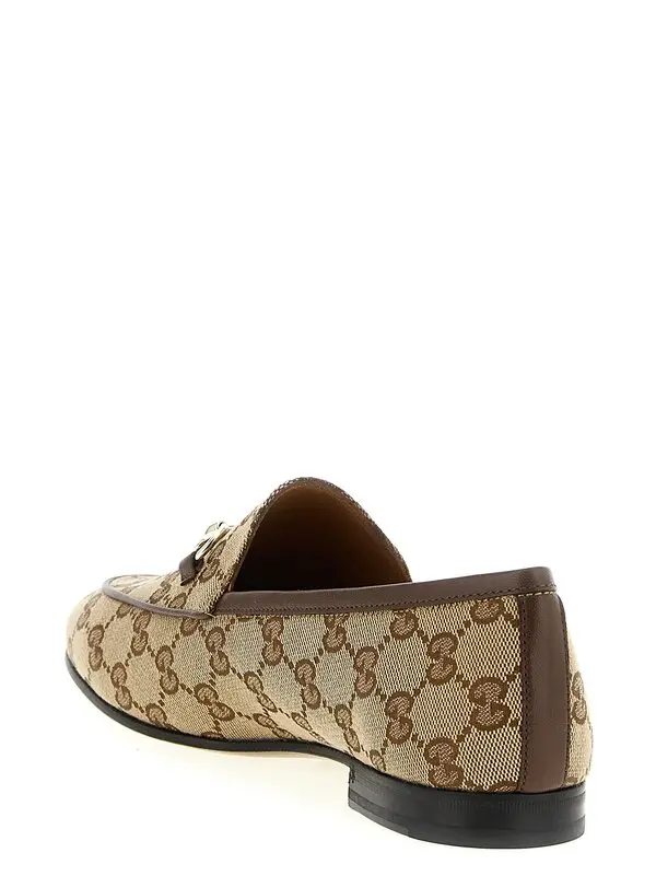 Gucci Jordaan Loafers In Original Gg Fabric With Leather Trim - Cream