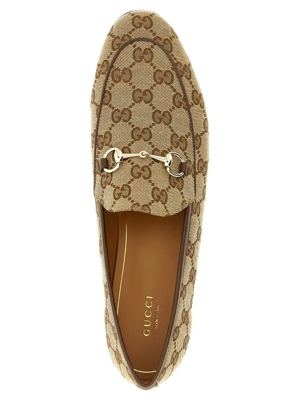Gucci Jordaan Loafers In Original Gg Fabric With Leather Trim - Cream