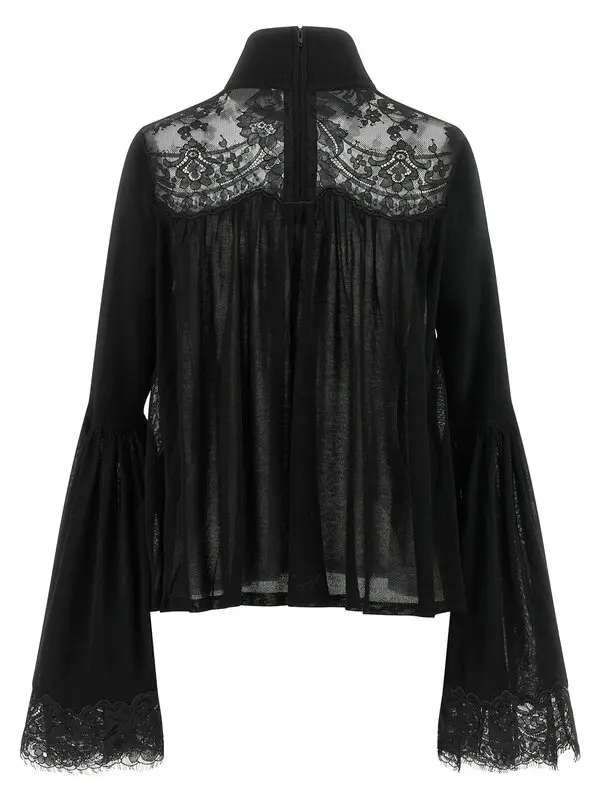 Zimmermann Valiant Lace High Neck Bell Sleeve Blouse