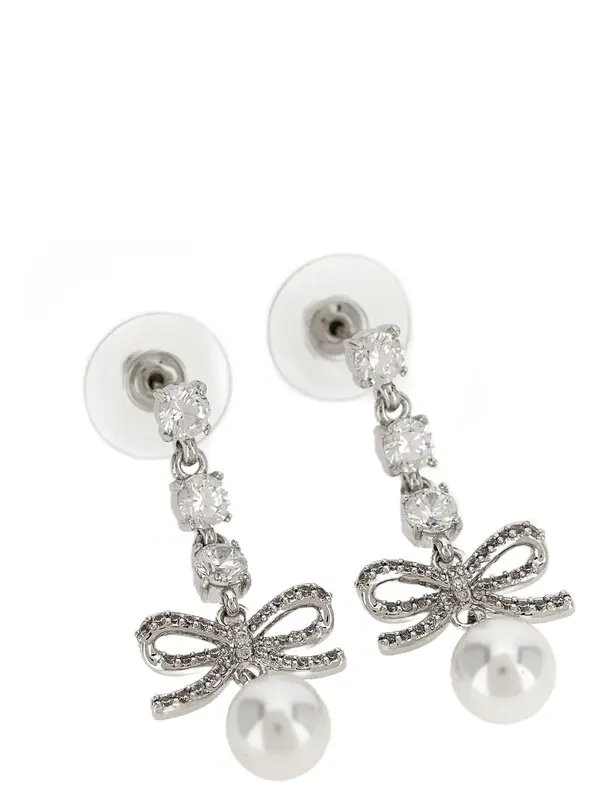 SELF-PORTRAIT Bow Crystal Charm' Earrings - Silver