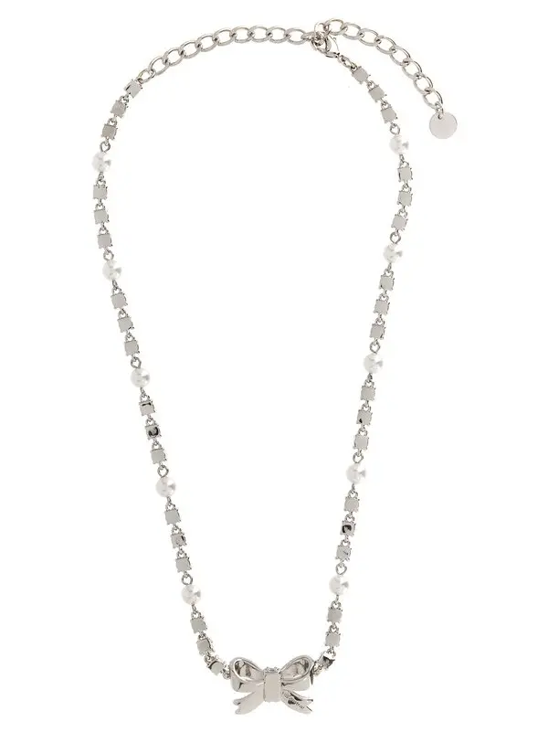 SELF-PORTRAIT Crystal Pearl Bow' Necklace