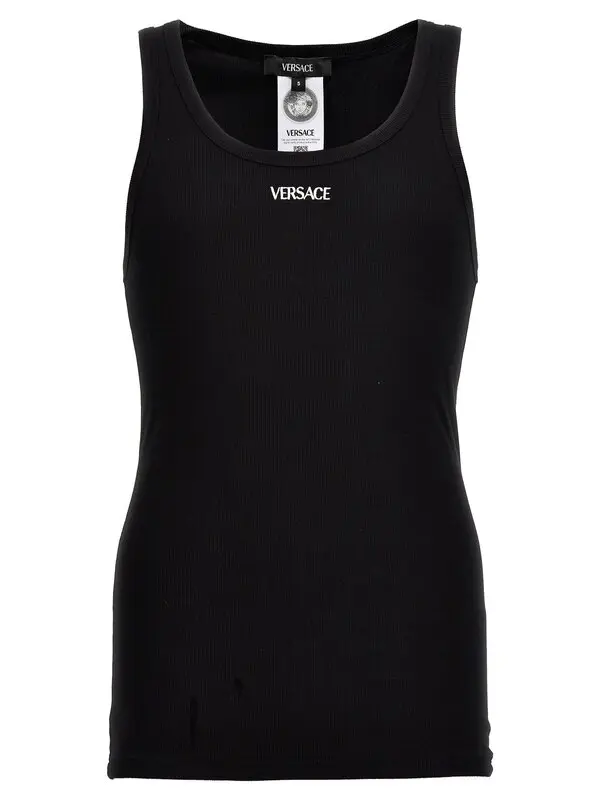 Versace Ribbed Cotton Tank Top With Embroidered Logo