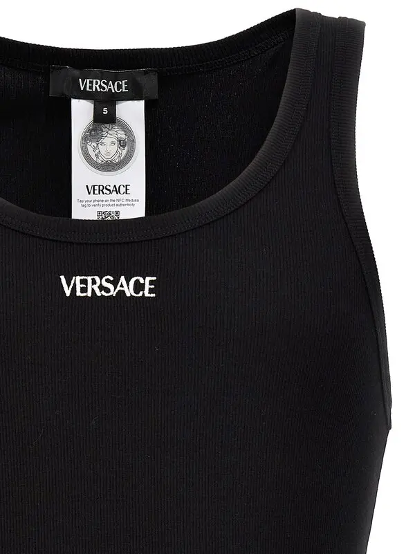 Versace Ribbed Cotton Tank Top With Embroidered Logo