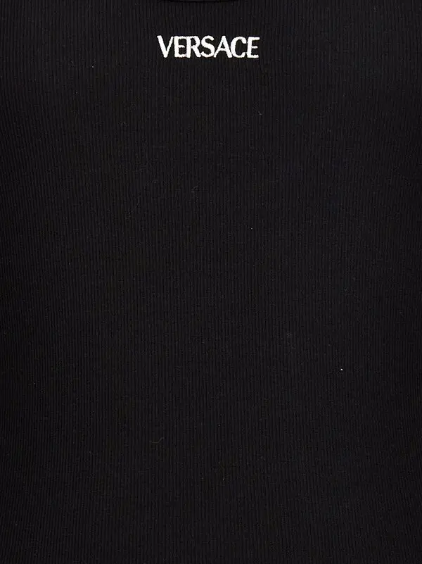 Versace Ribbed Cotton Tank Top With Embroidered Logo