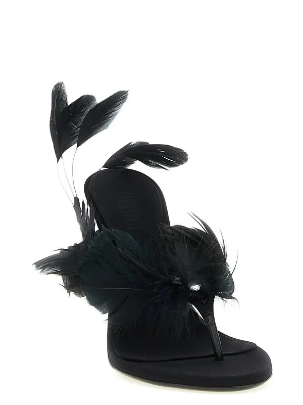 Paris Texas Lidia Feather Thong Mules - Black