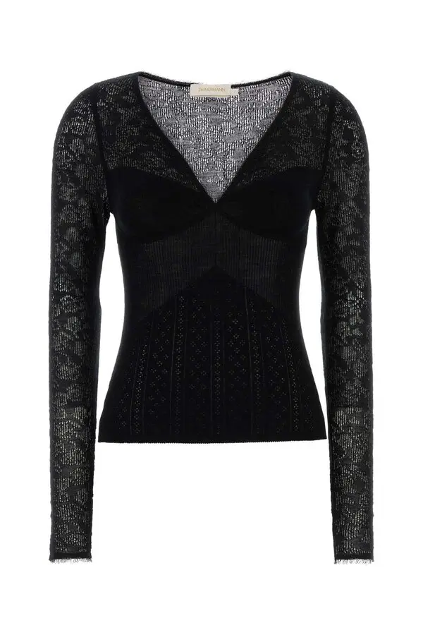 Zimmermann Pointelle Lace V-neck Top - Black