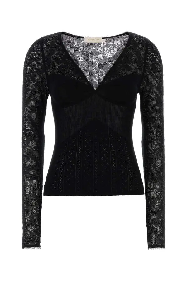 Zimmermann Pointelle Lace V-neck Top - Black