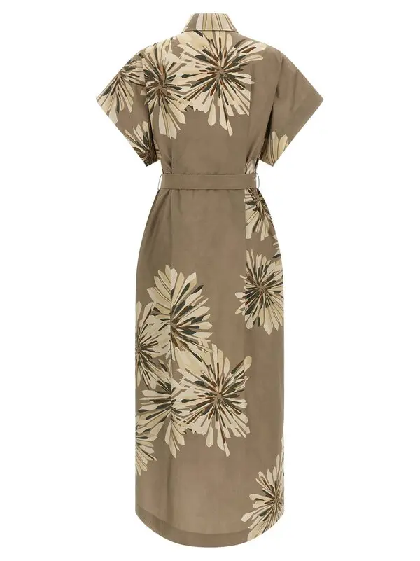 Brunello Cucinelli Floral Print Cotton Poplin Chemisier Dress