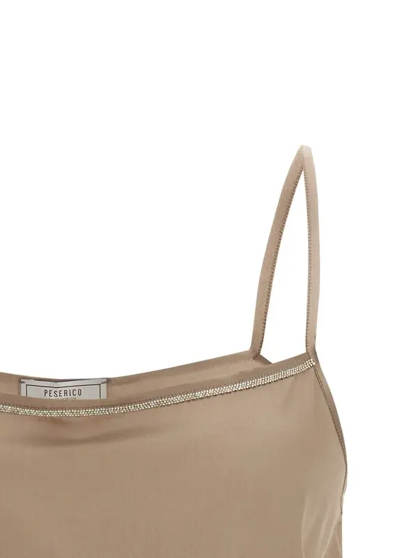 Peserico Silk Crepe De Chine Square Neck Top With Metal Detail - Brown