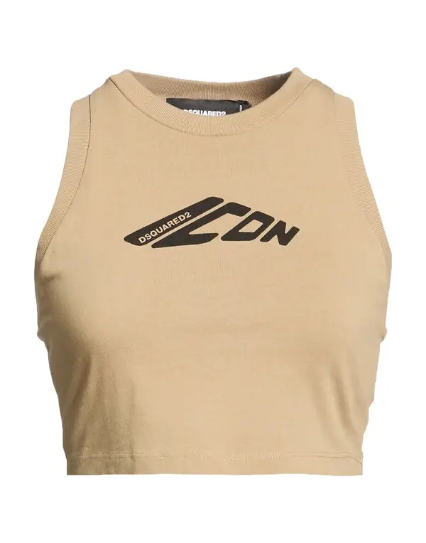 Dsquared2 Khaki Cotton Icon Cropped Top