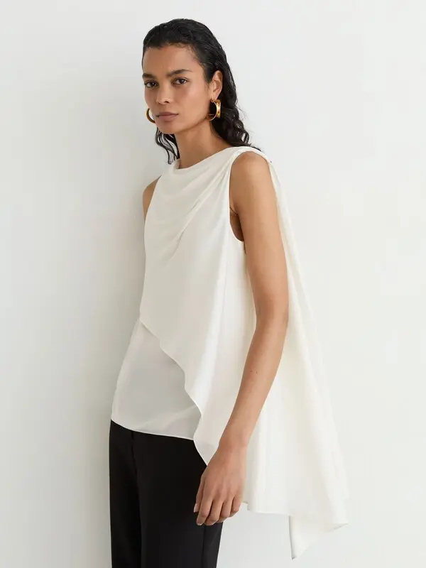 REISS Nyra Silk-blend Draped Sleeveless Top