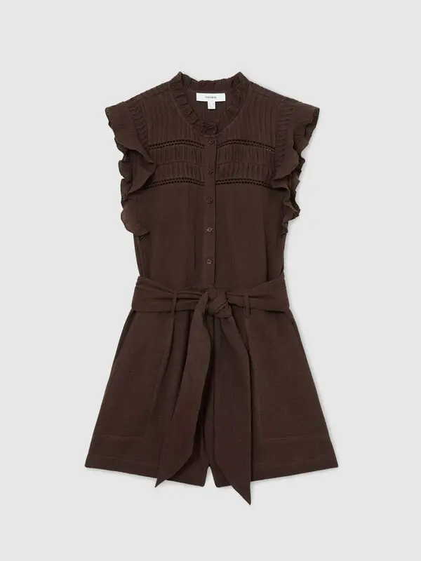 REISS Mylie Cotton Cheesecloth Ruffle-detail Playsuit