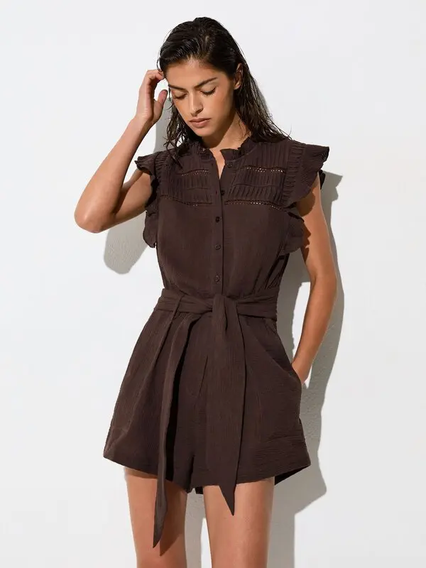 REISS Mylie Cotton Cheesecloth Ruffle-detail Playsuit