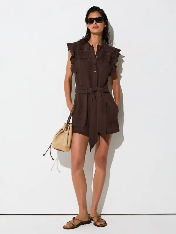REISS Mylie Cotton Cheesecloth Ruffle-detail Playsuit