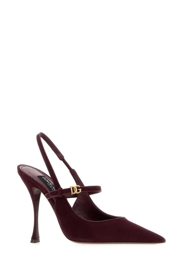 Dolce & Gabbana Suede Slingback Heels With Gold Tone Dg Detail
