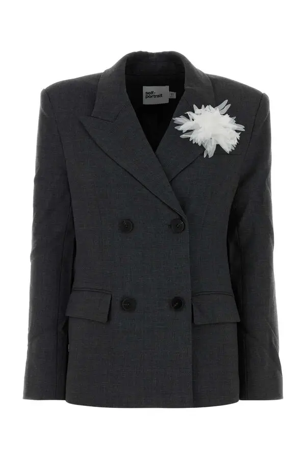 SELF-PORTRAIT Graphite Twill Oversize Blazer