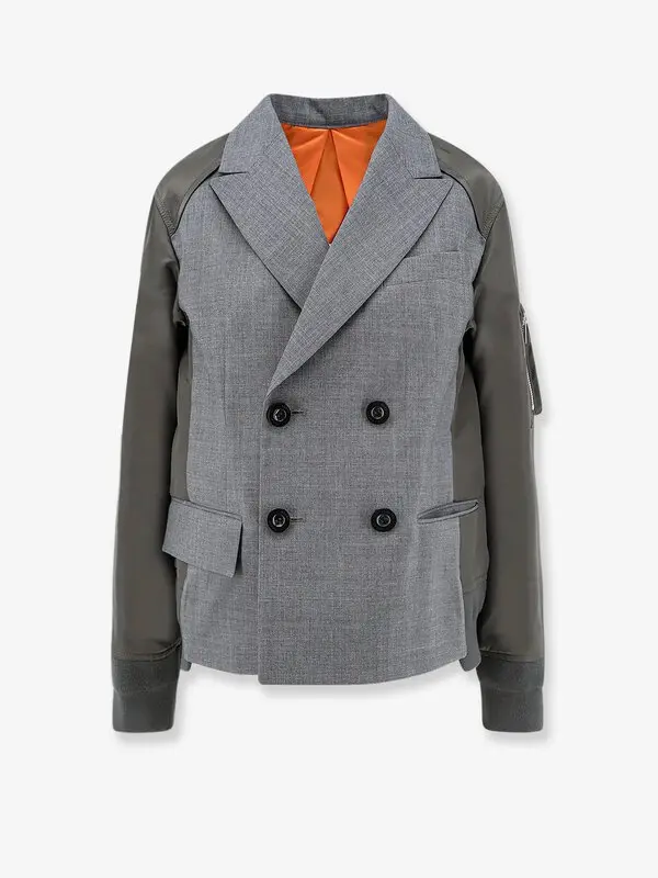 Sacai Wool Blazer With Nylon Sleeves