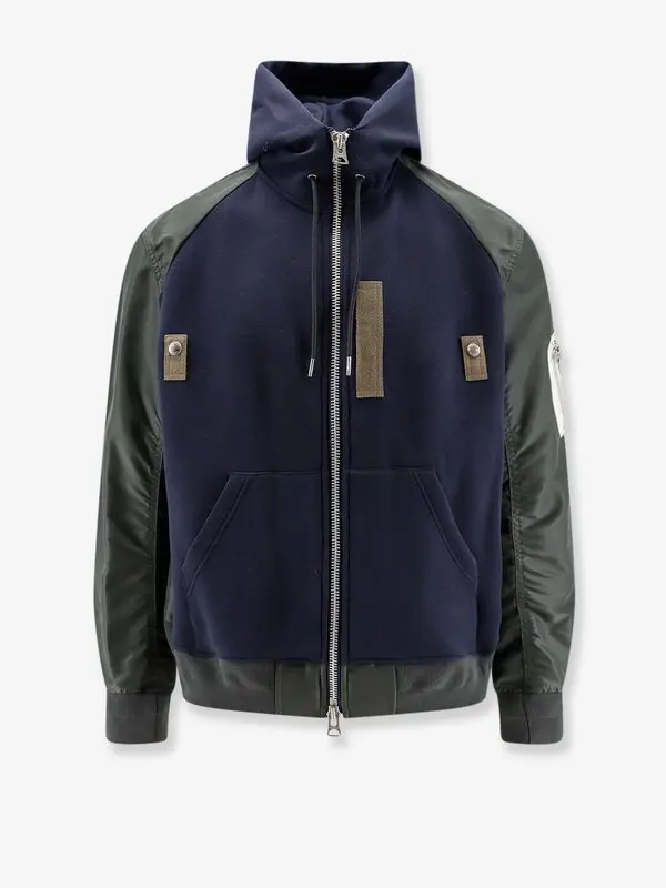 Sacai Cotton Blend Sweatshirt With Nylon Sleeves