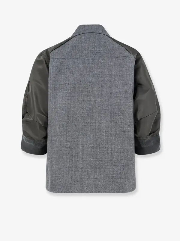 Sacai Wool Shirt With Nylon Sleeves