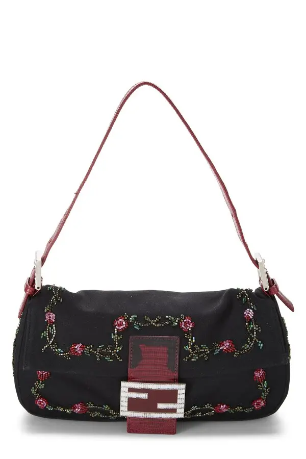 Fendi Embellished Baguette Shoulder Bag - Black