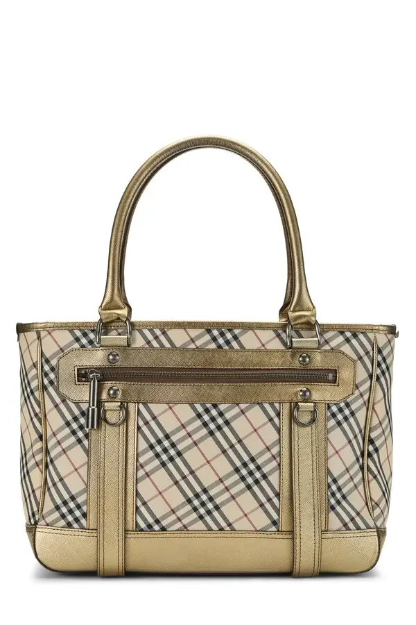 Burberry Jacquard House Check Zip Tote - Gold