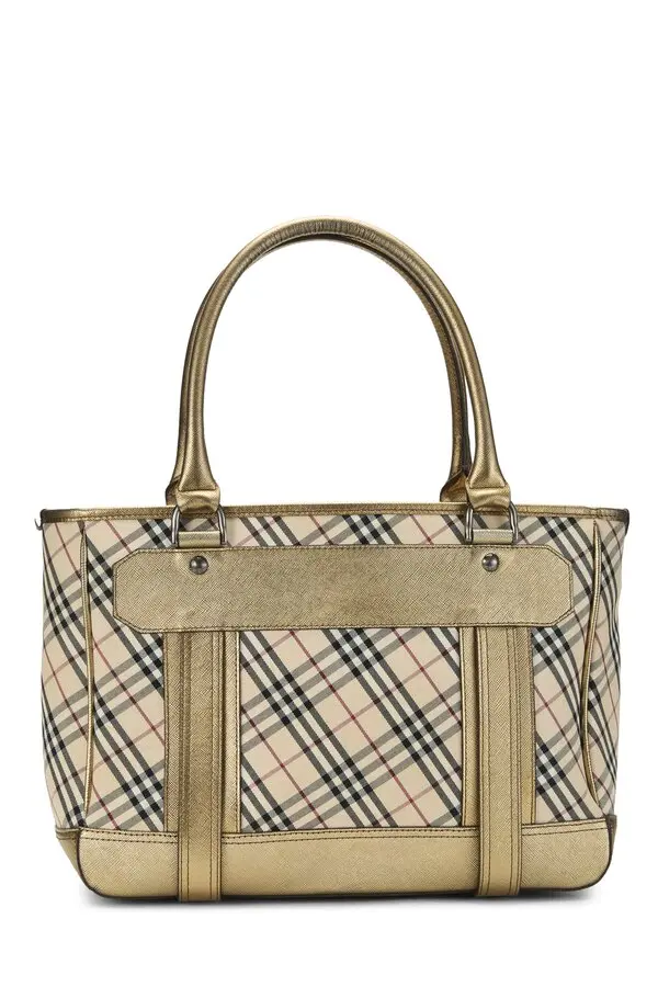 Burberry Jacquard House Check Zip Tote - Gold